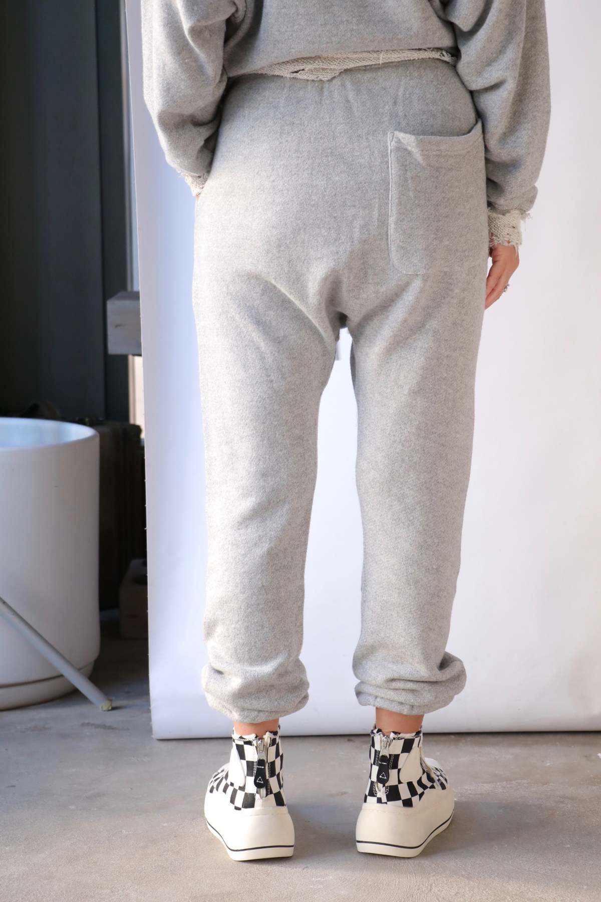 R13 Shredded Knee Dropped Crotch Sweatpant - Heather Grey | Garmentory