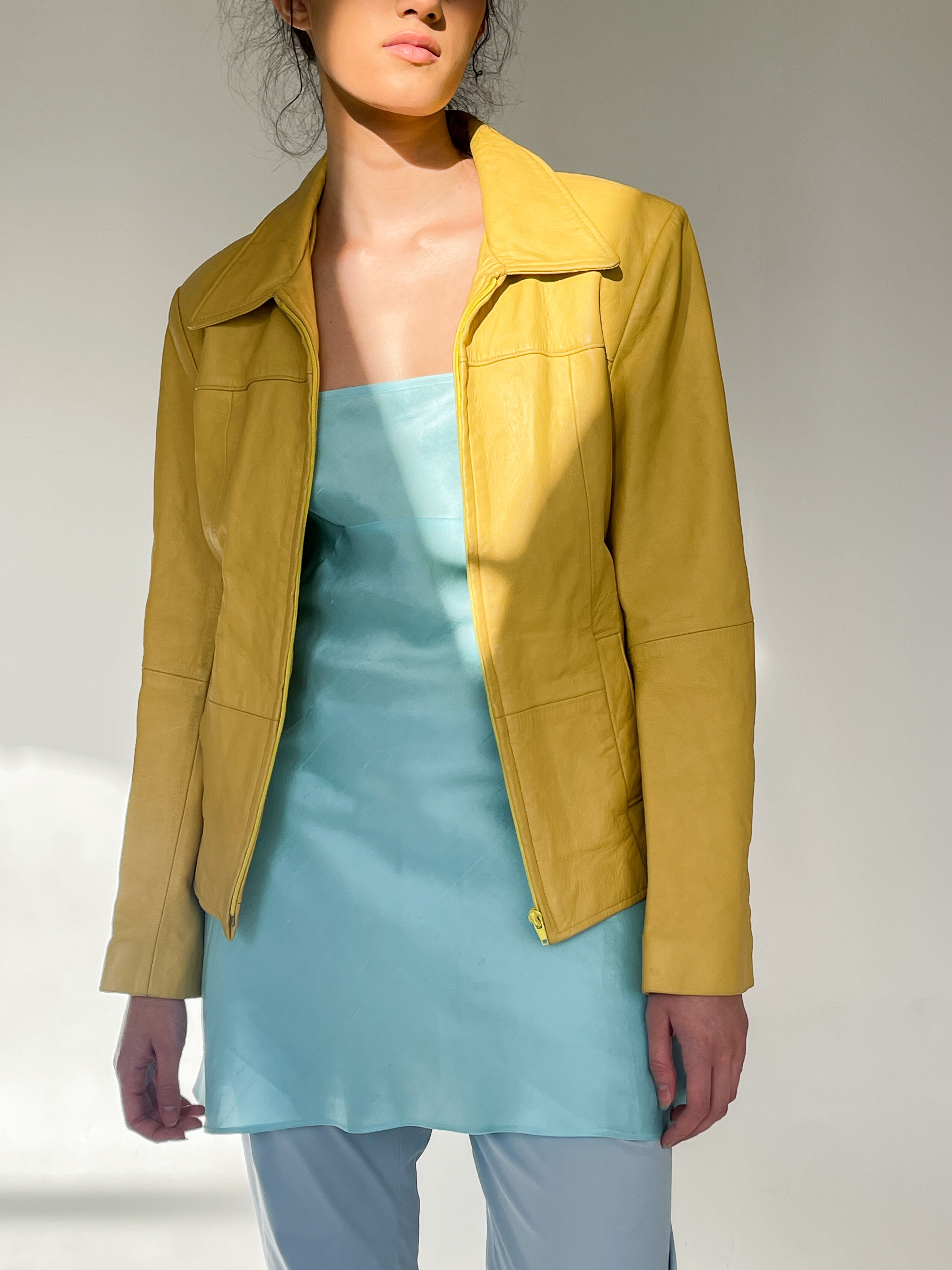 Vintage Leather Jacket - Yellow | Garmentory