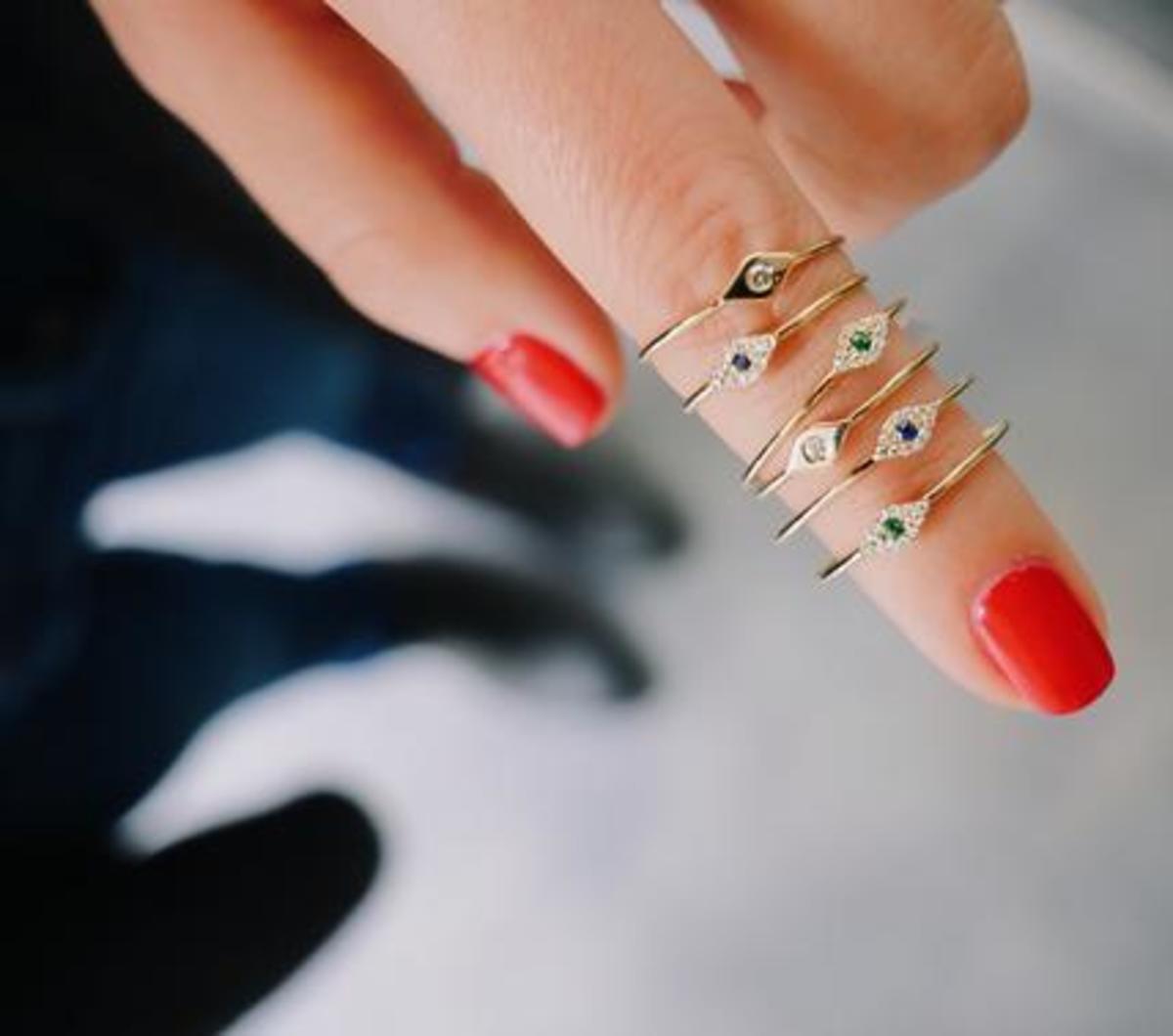 EF Collection Diamond Mini Evil Eye Stack Ring - Rose Gold | Garmentory