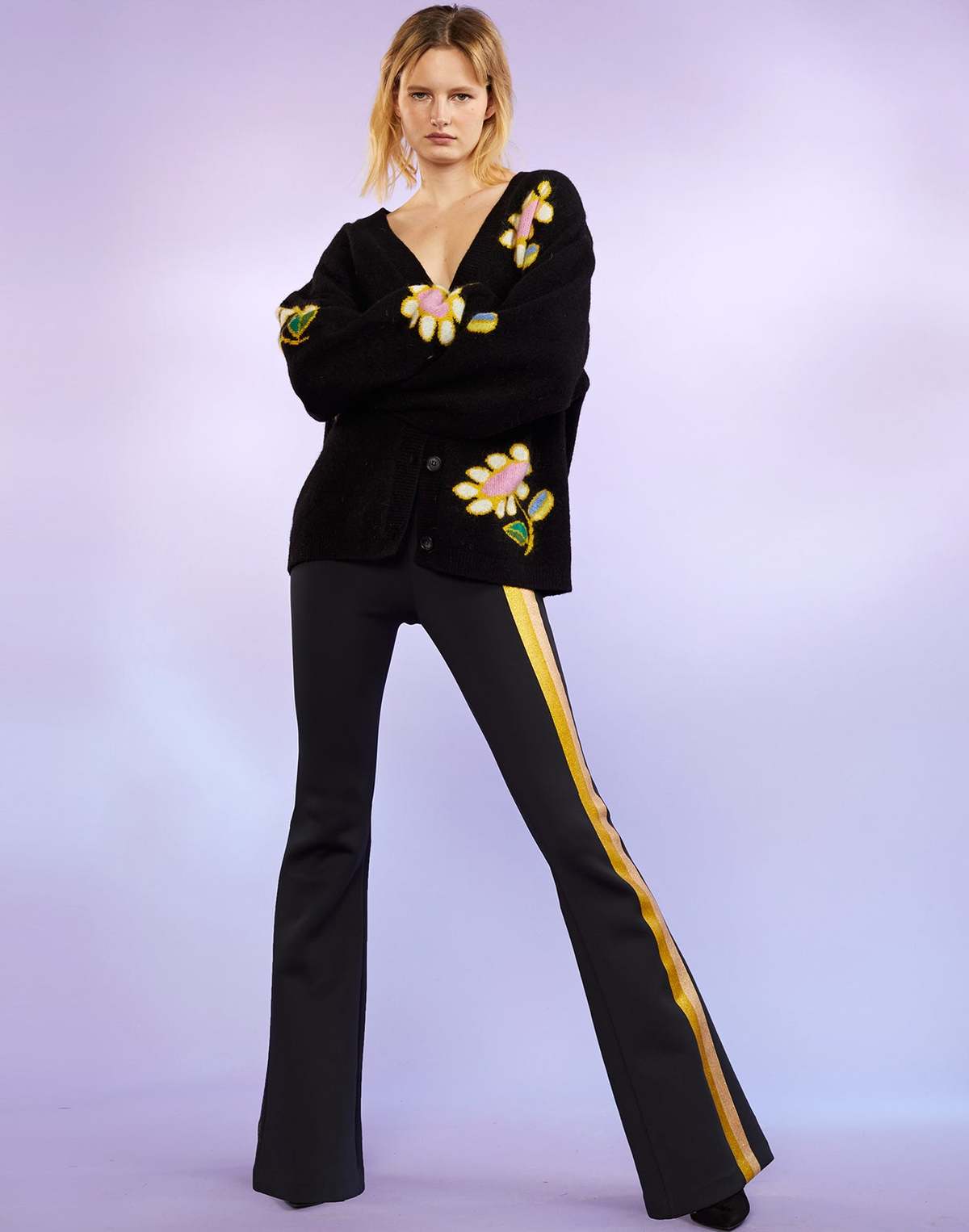 Cynthia Rowley Bonded Fit and Flare Pant - Black/Stripe | Garmentory