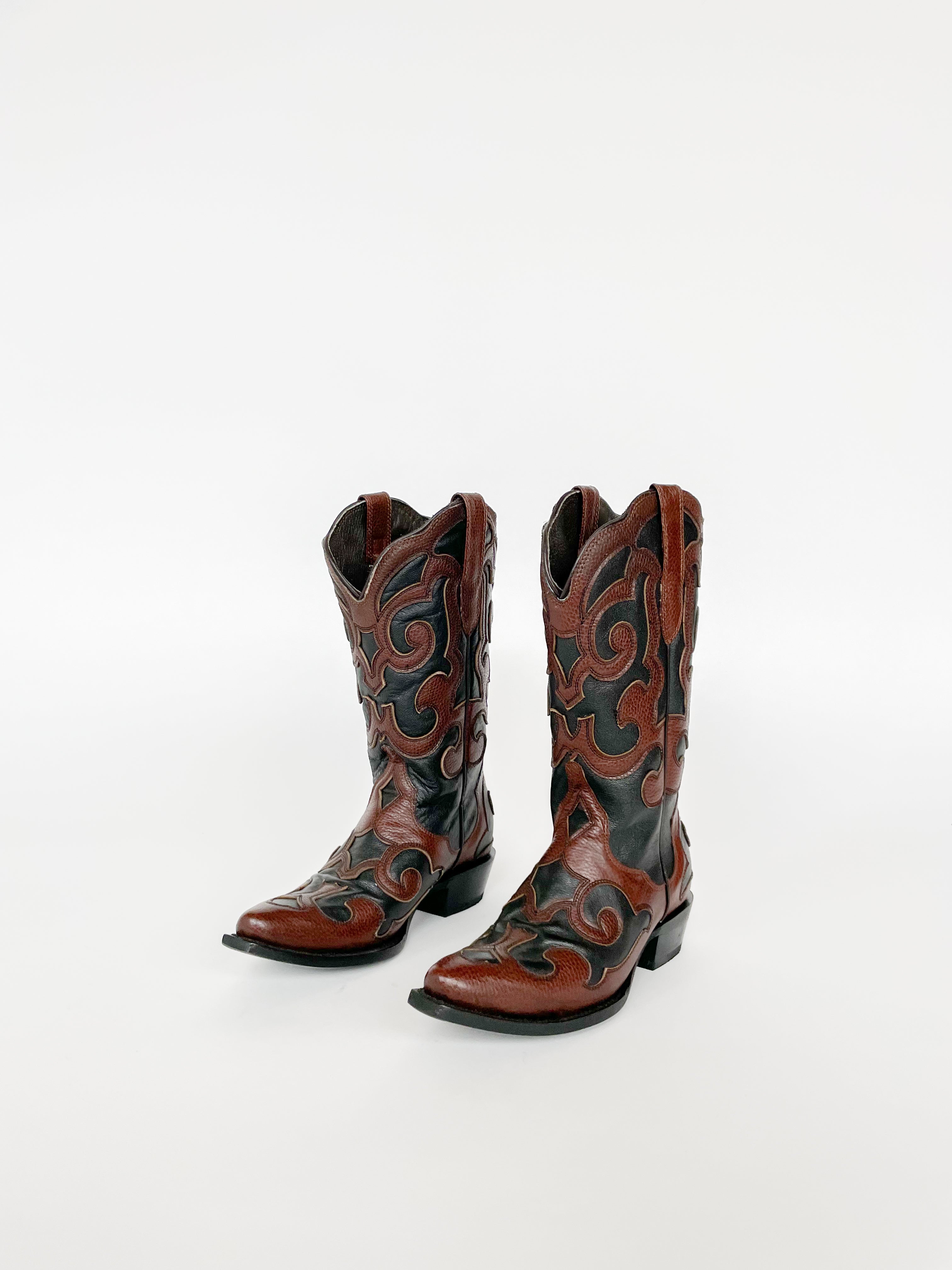 Vintage Two Tone Leather Cowboy Boots | Garmentory