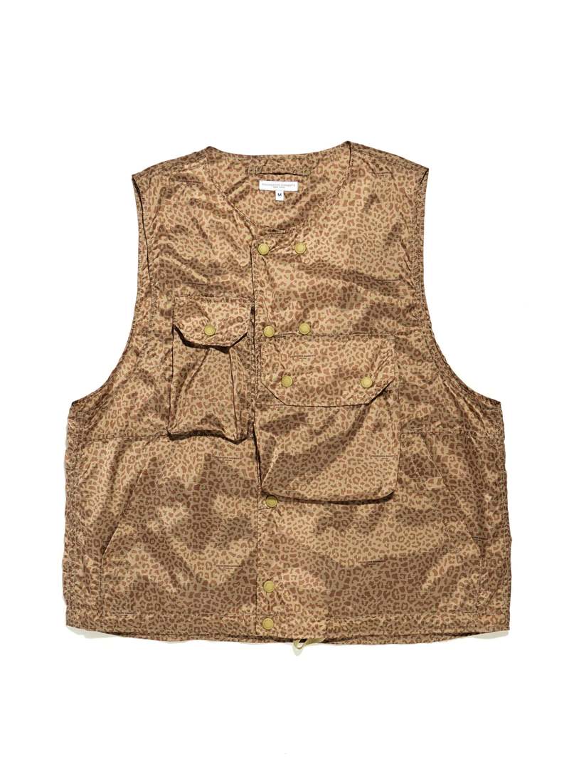 Engineered Garments Poly Ripstop Cover Vest - Brown/Leopard Print | Garmentory