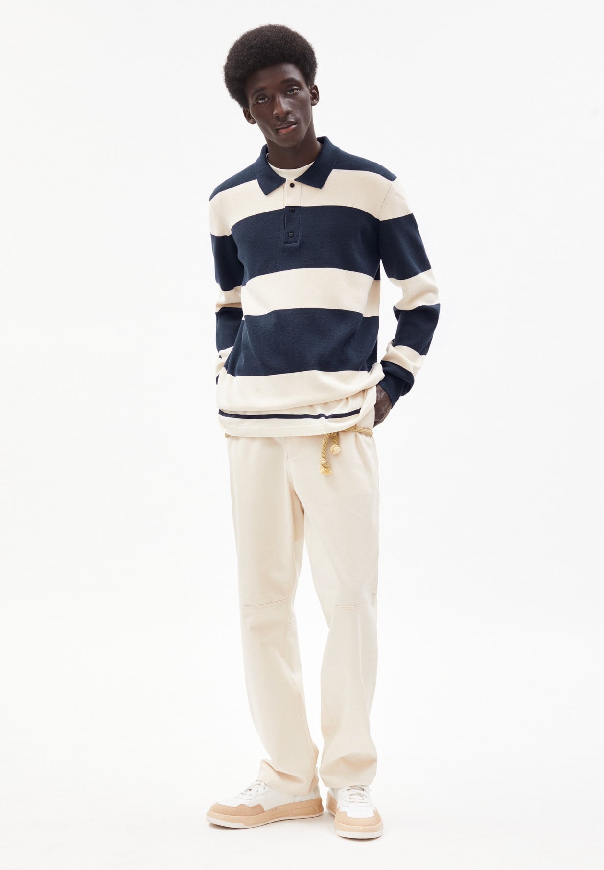 Armedangels Paapo Stripes Polo Sweater - WHITE/BLUE | Garmentory