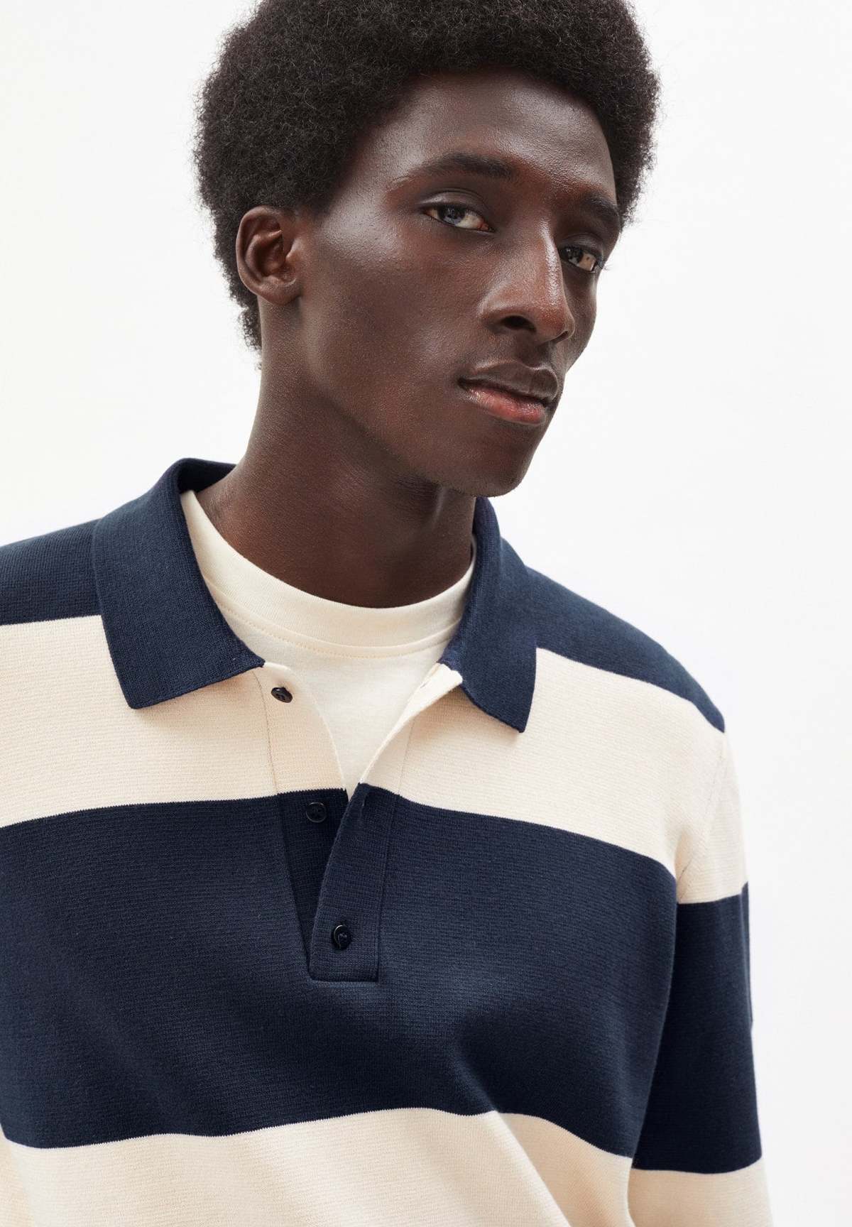 Armedangels Paapo Stripes Polo Sweater - WHITE/BLUE | Garmentory