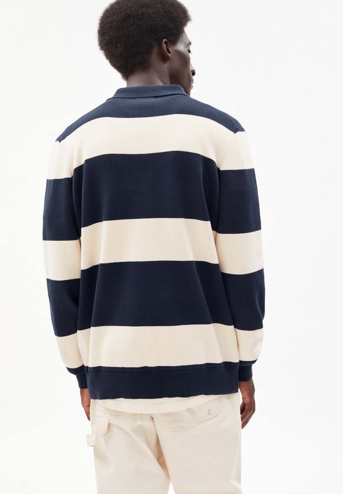 Armedangels Paapo Stripes Polo Sweater - WHITE/BLUE | Garmentory