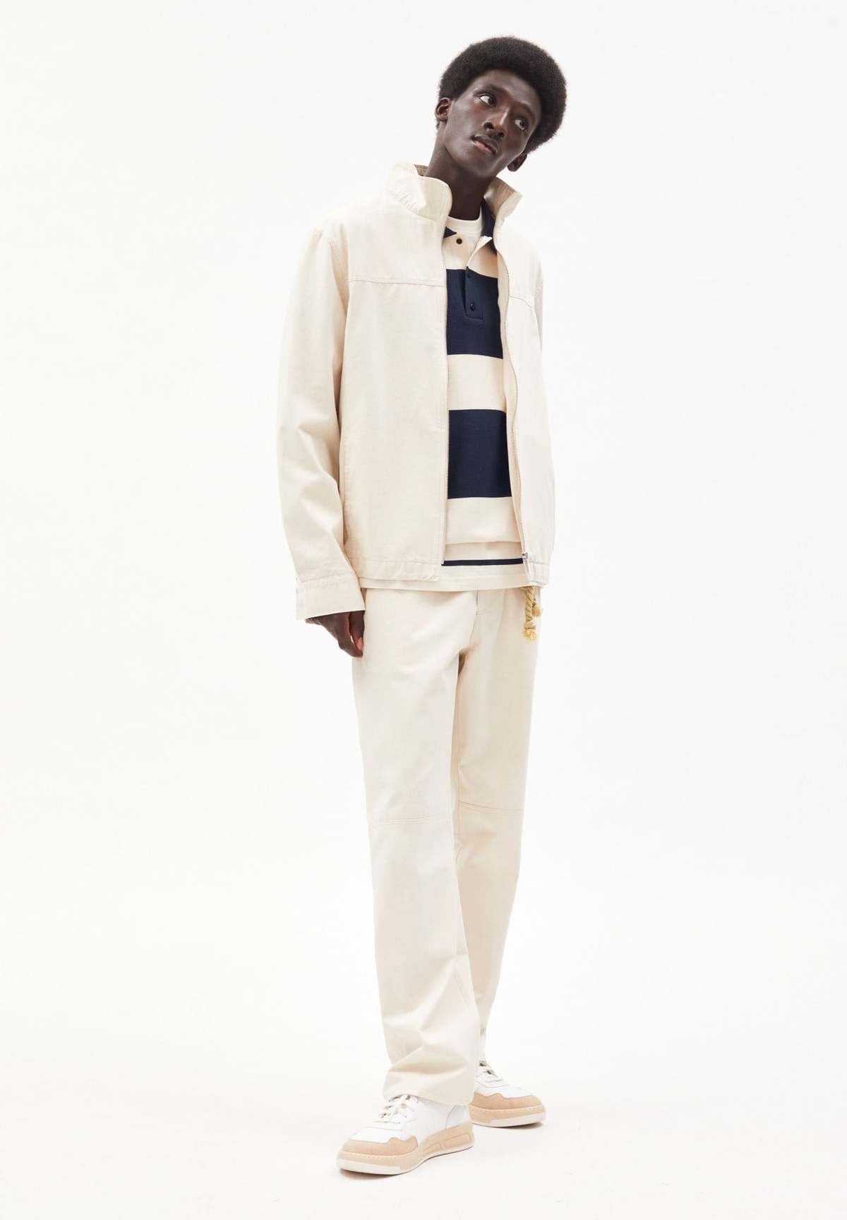 Armedangels Paapo Stripes Polo Sweater - WHITE/BLUE | Garmentory