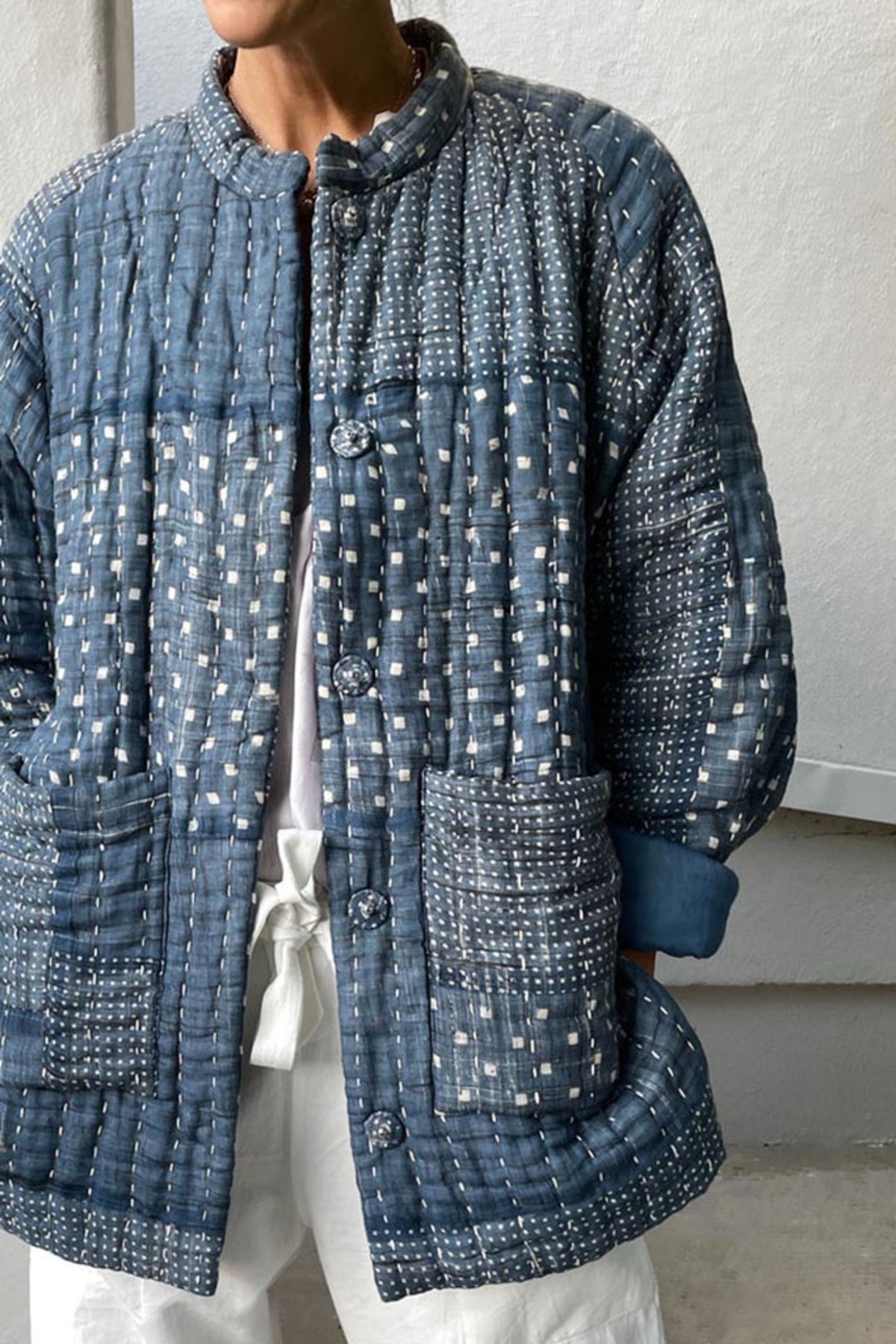 Two New York Patchwork Kantha Jacket - Chambray Blue | Garmentory