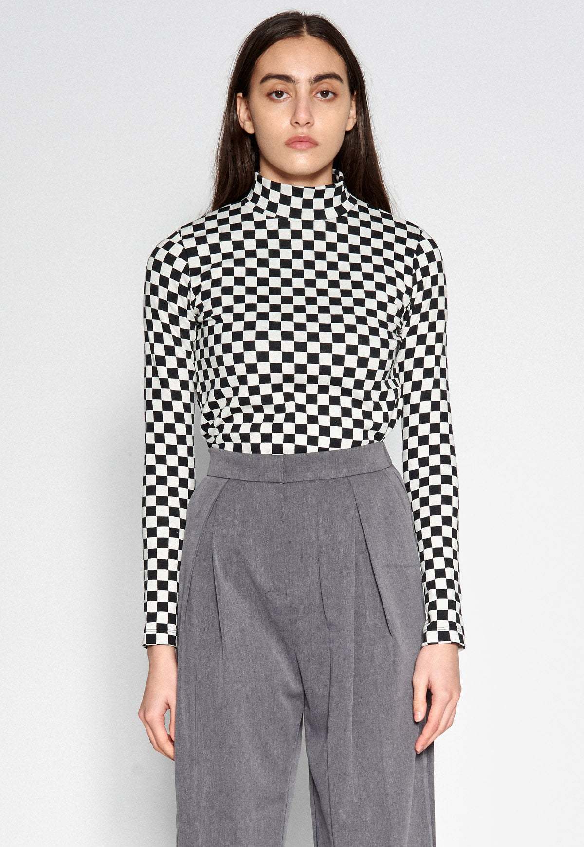 Another Checker High Neck Top - Black | Garmentory