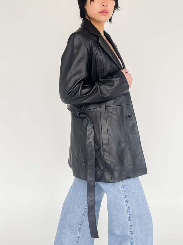 Leather Wrap Jacket - Black | Garmentory