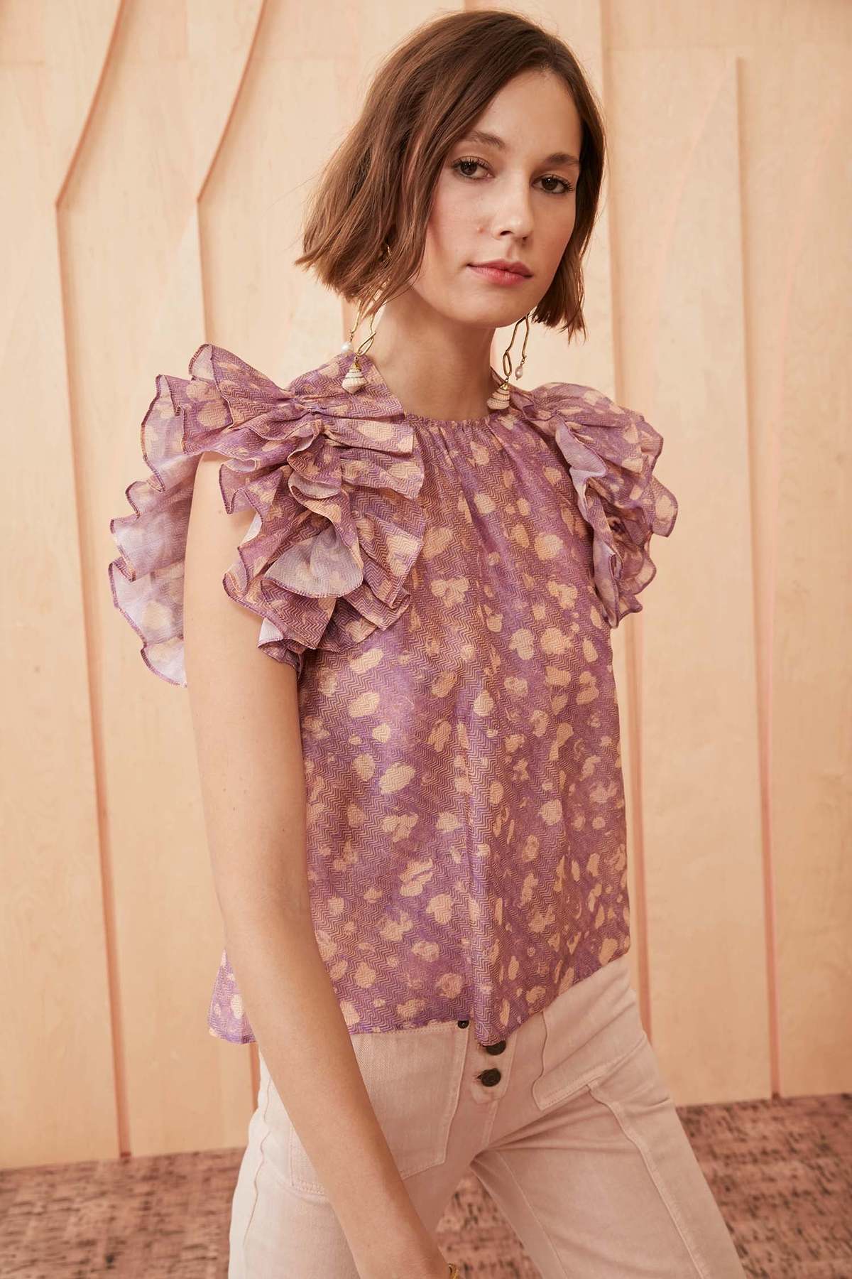 Ulla Johnson Manon Top - Lavender Handprint Dot | Garmentory