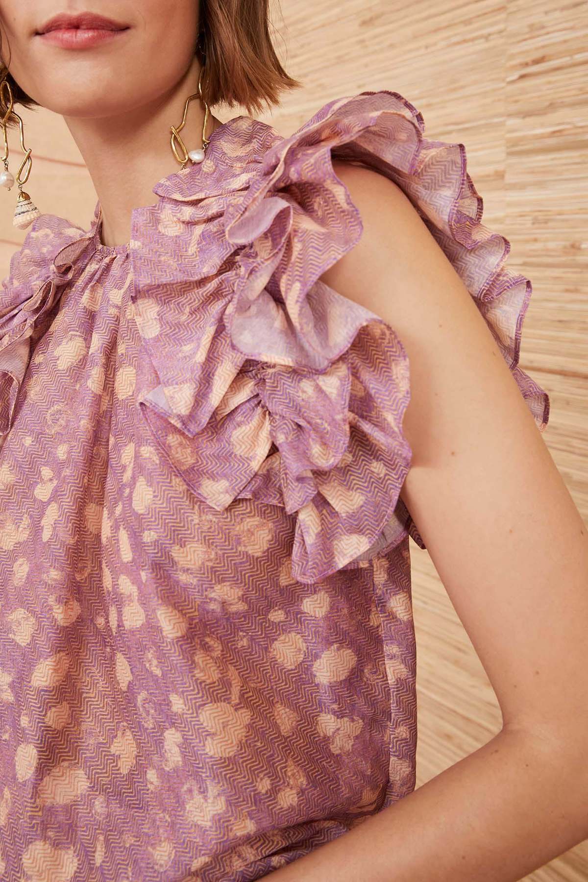 Ulla Johnson Manon Top - Lavender Handprint Dot | Garmentory