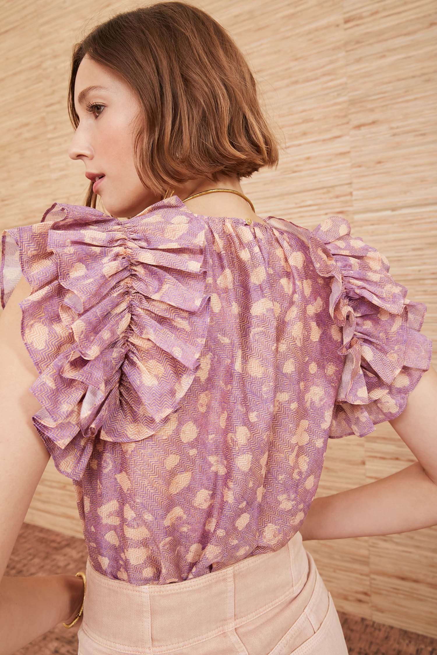 Ulla Johnson Manon Top - Lavender Handprint Dot | Garmentory