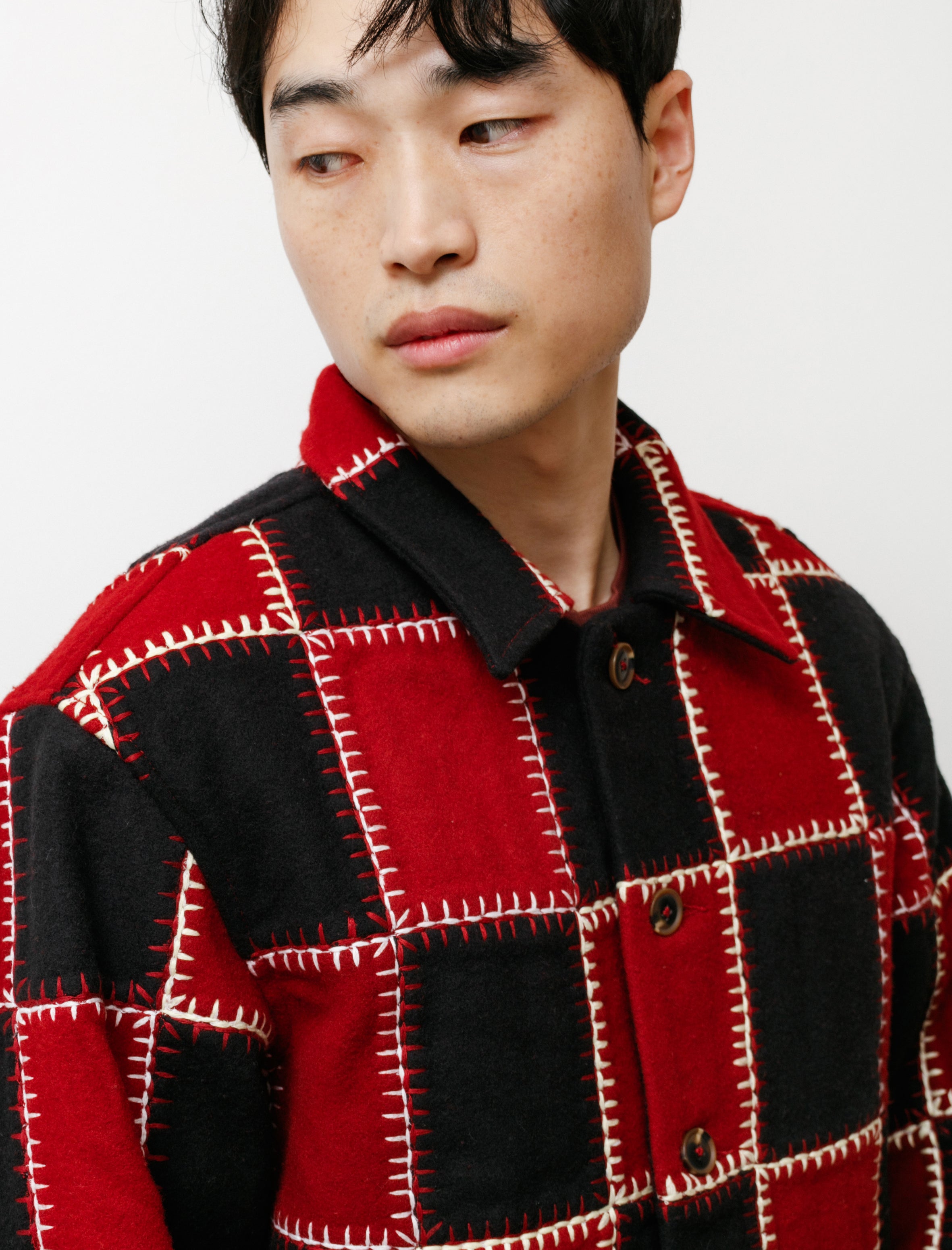 BODE Blanket Stitch Quilt Jacket - Red/Black | Garmentory