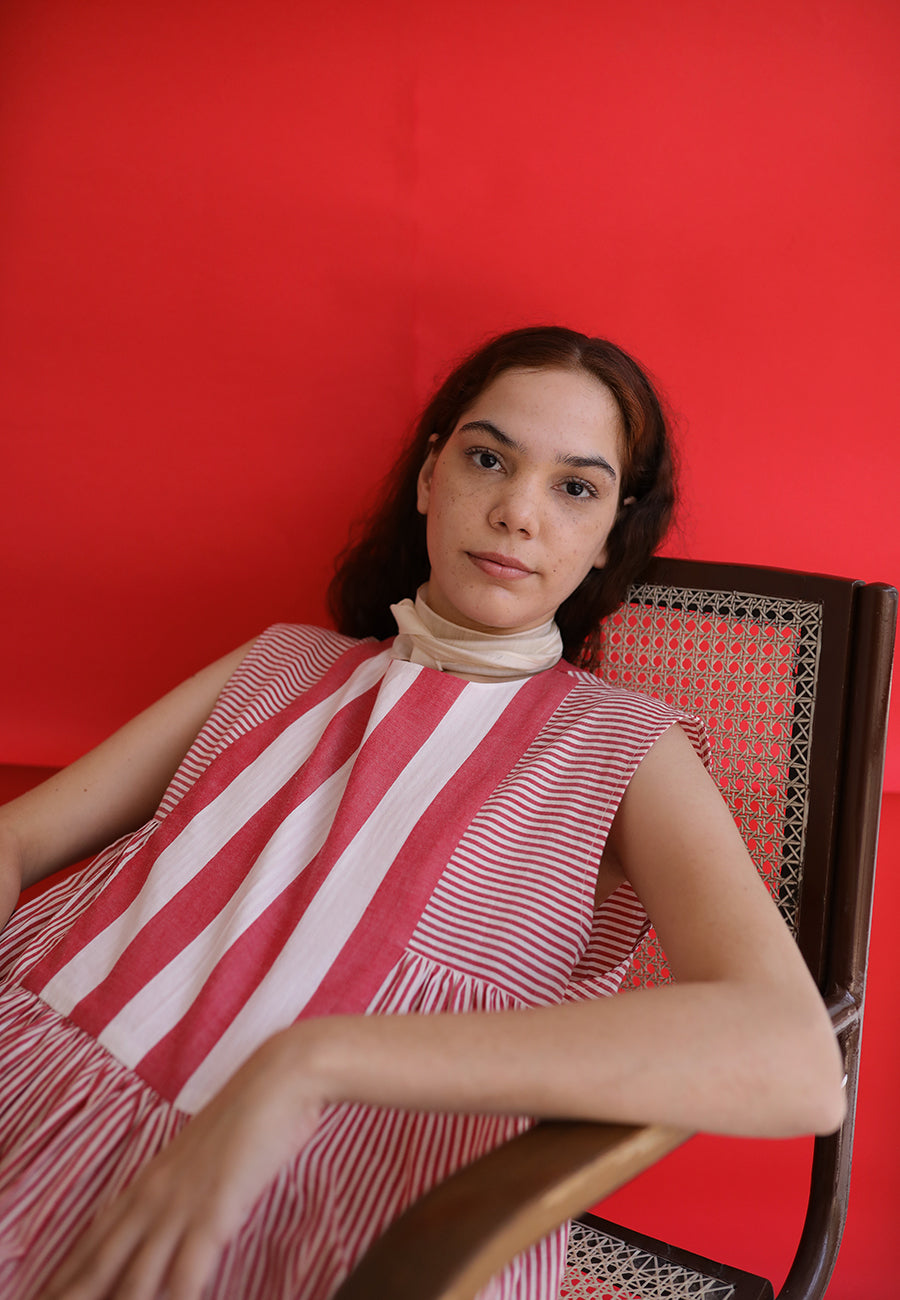 Runaway Bicycle Hazel - Red Stripes Dress - Red/White | Garmentory