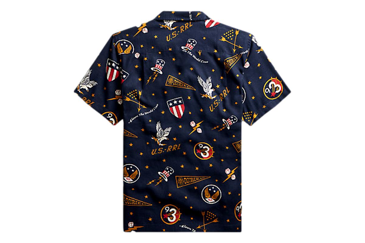 RRL Logo-Print Linen-Blend Camp Shirt - Navy Multi | Garmentory