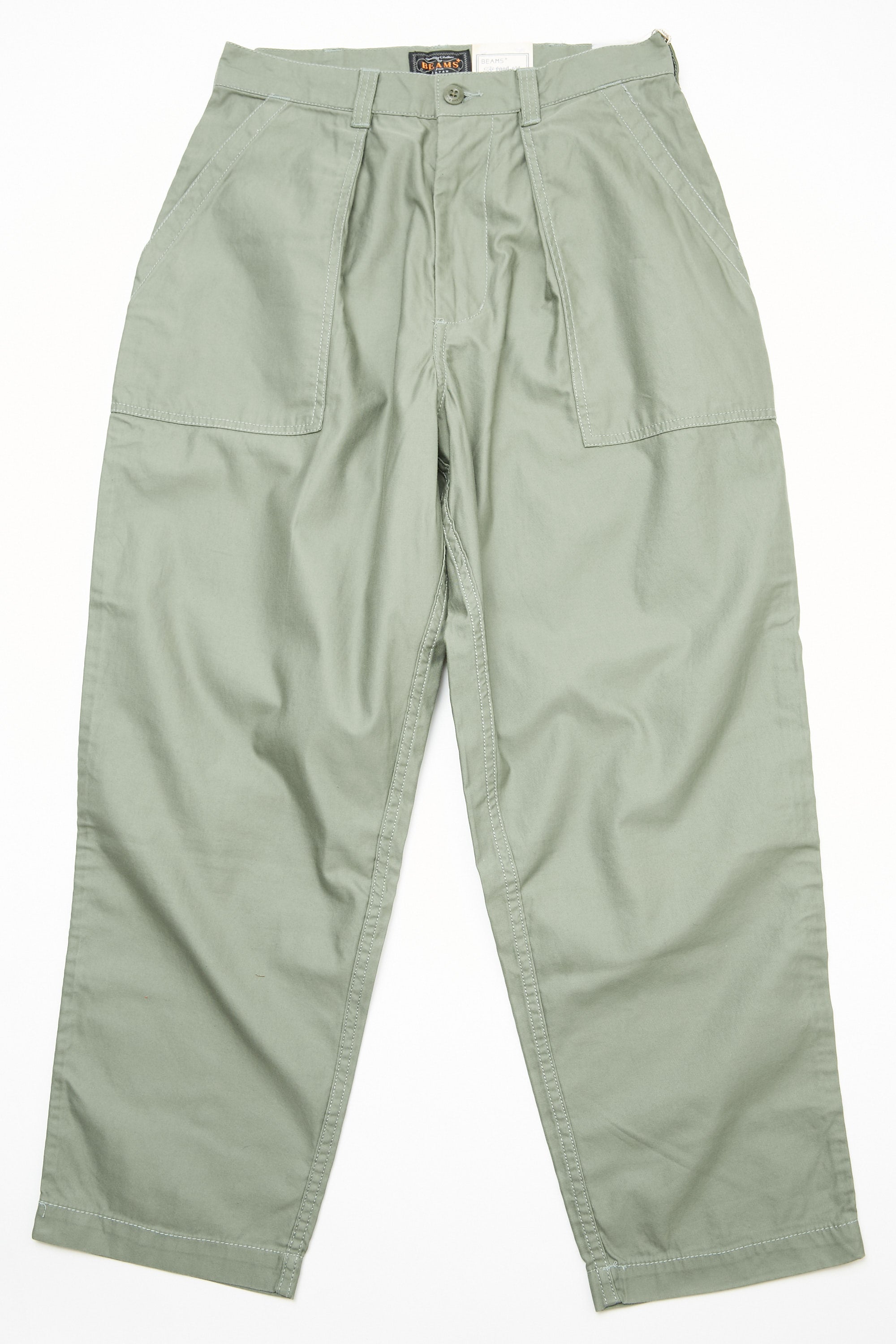 Beams Plus 1Pleat Baker 80/3 Back Sateen Pants - SAGE | Garmentory