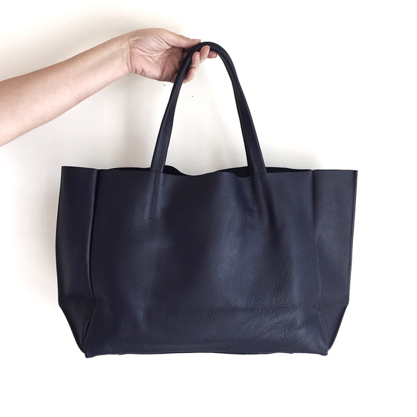 Ampersand as Apostrophe Sideways Tote in Midnight Blue | Garmentory