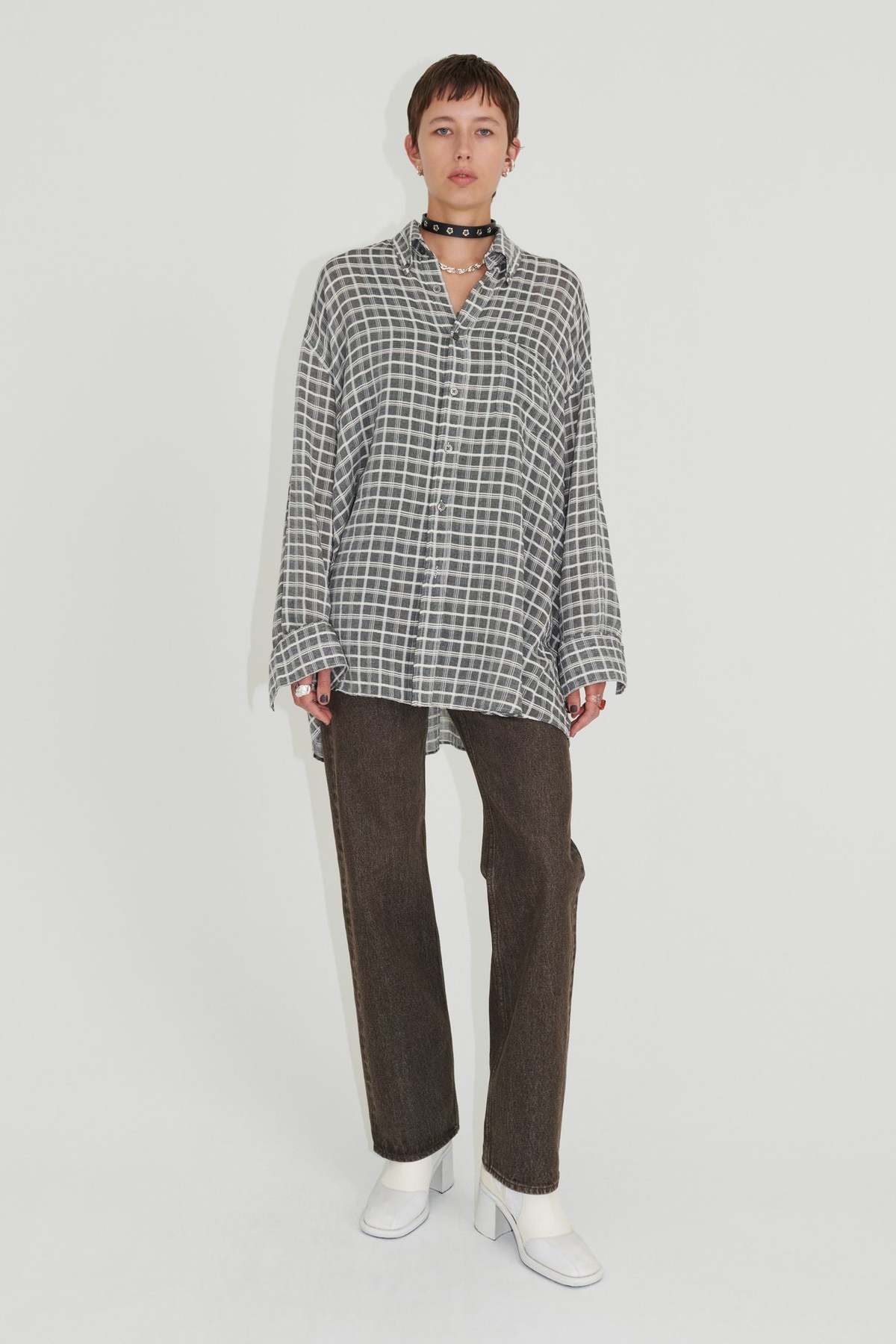 Our Legacy Lend Shirt - Dark Grey Sheer Check | Garmentory