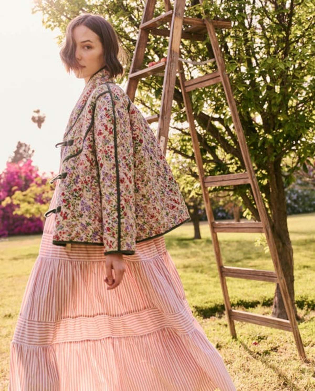 The Great. The Reversible Toggle Jacket - Cream Fresh Water Floral ...