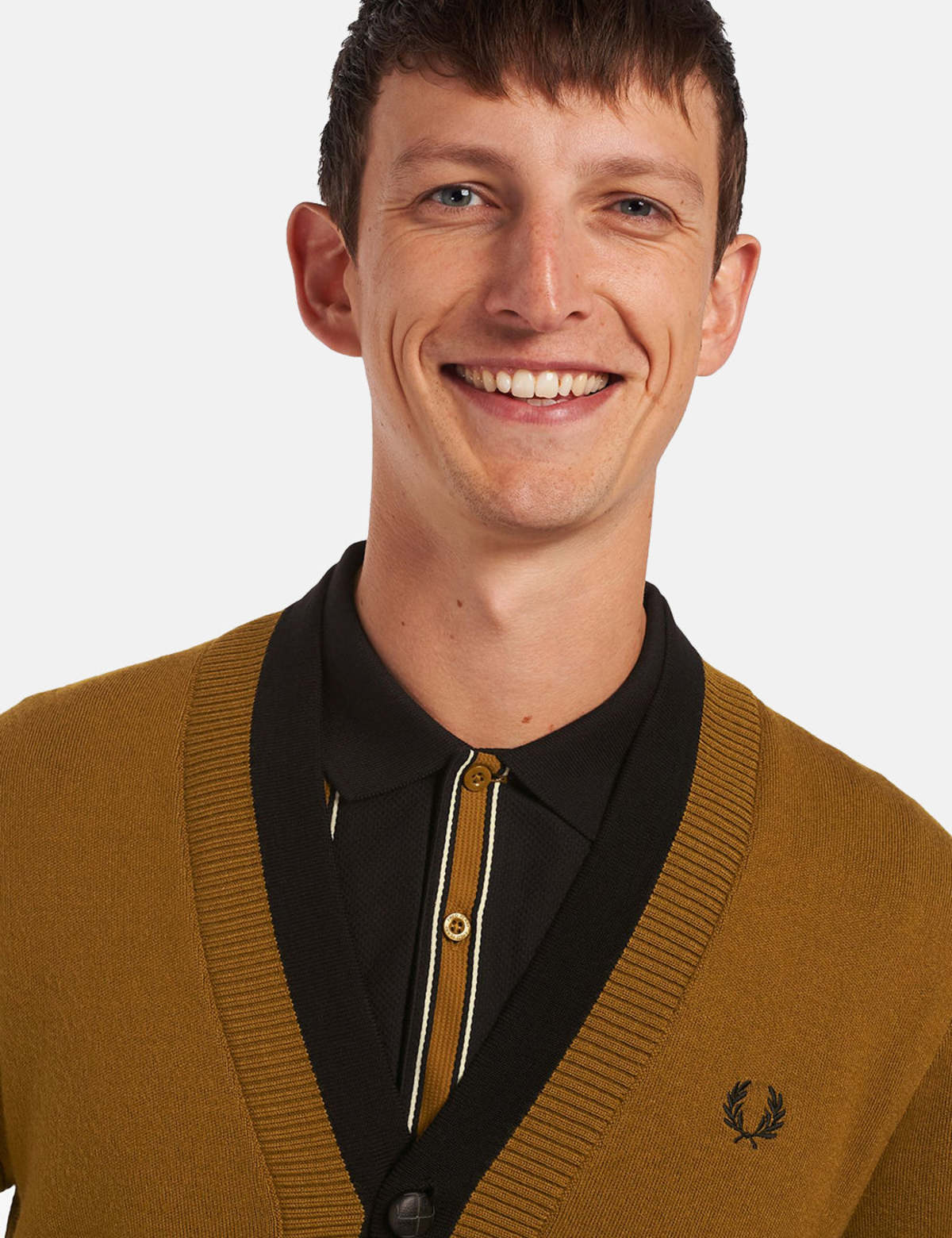 Fred Perry Double Placket Cardigan - brown | Garmentory