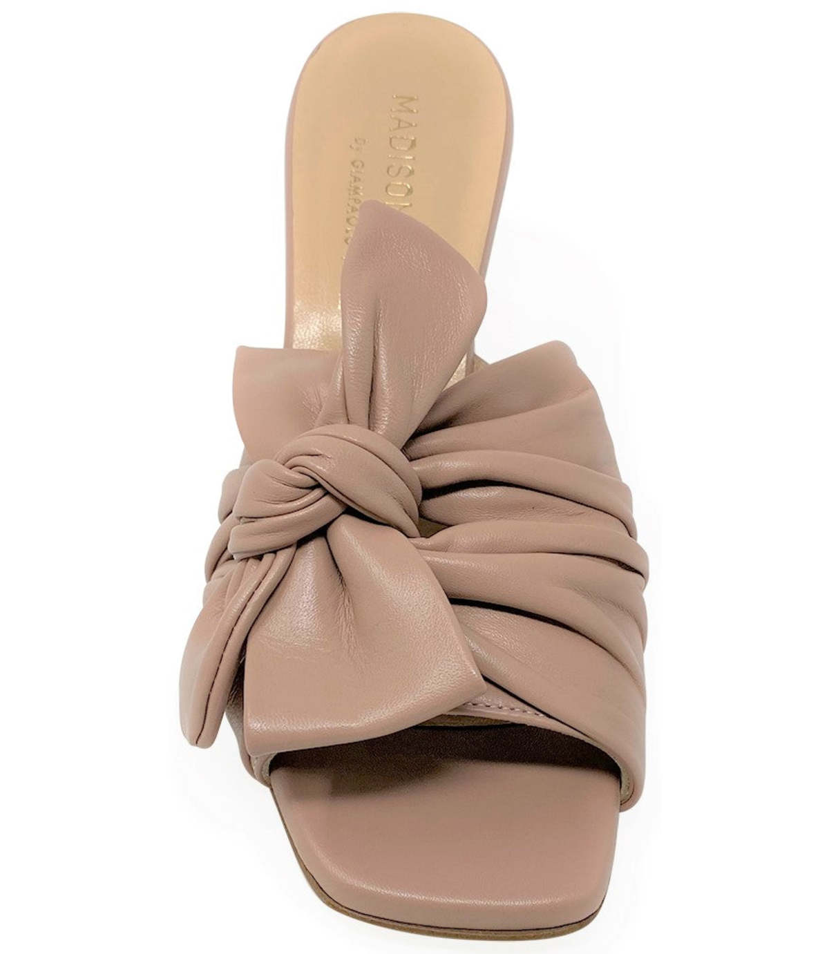 MADISON MAISON LEATHER BOW TIE MULE - NUDE | Garmentory