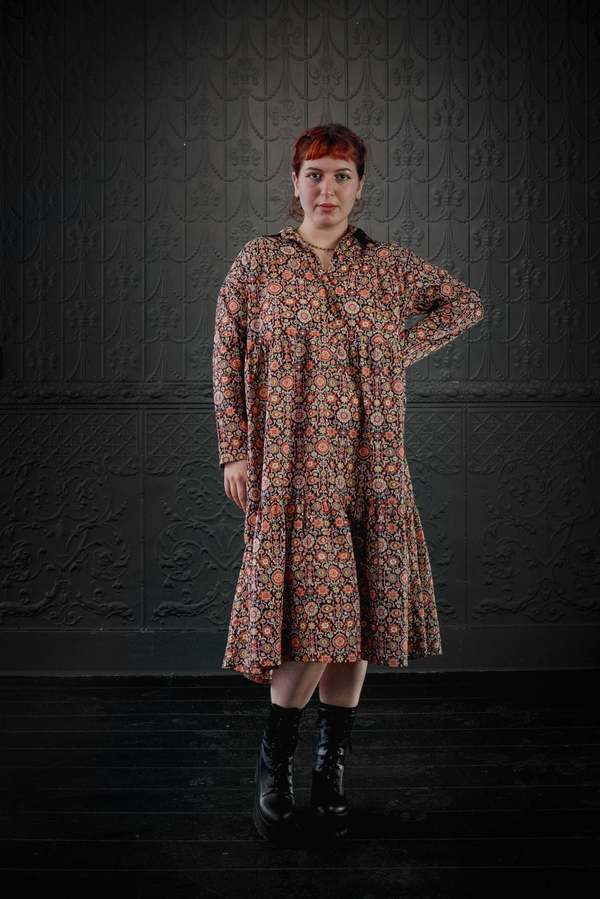 Pamela Mayer Liberty of London Tier Dress - orange multi | Garmentory