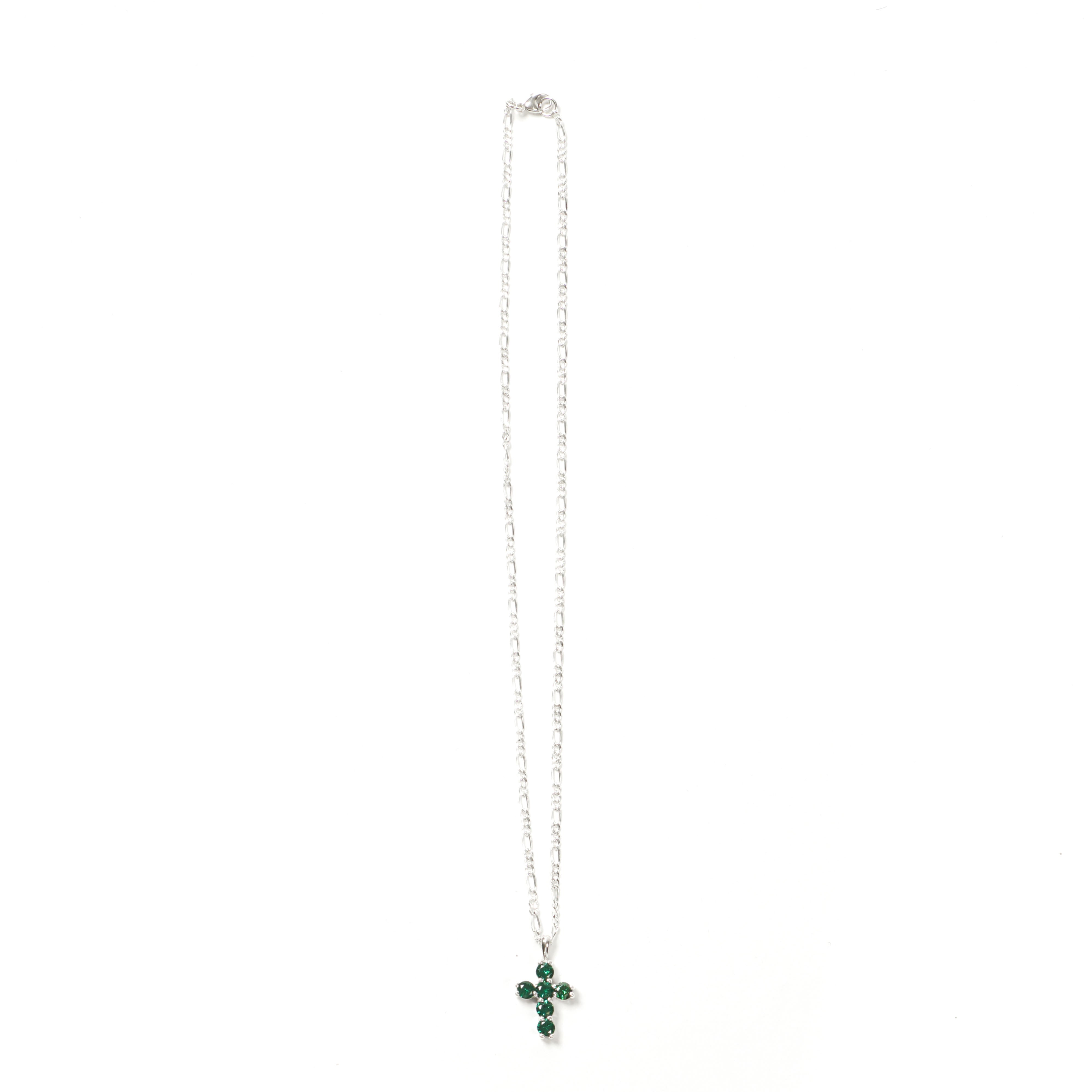 MAPLE CROSS CHAIN - SILVER/EMERALD | Garmentory