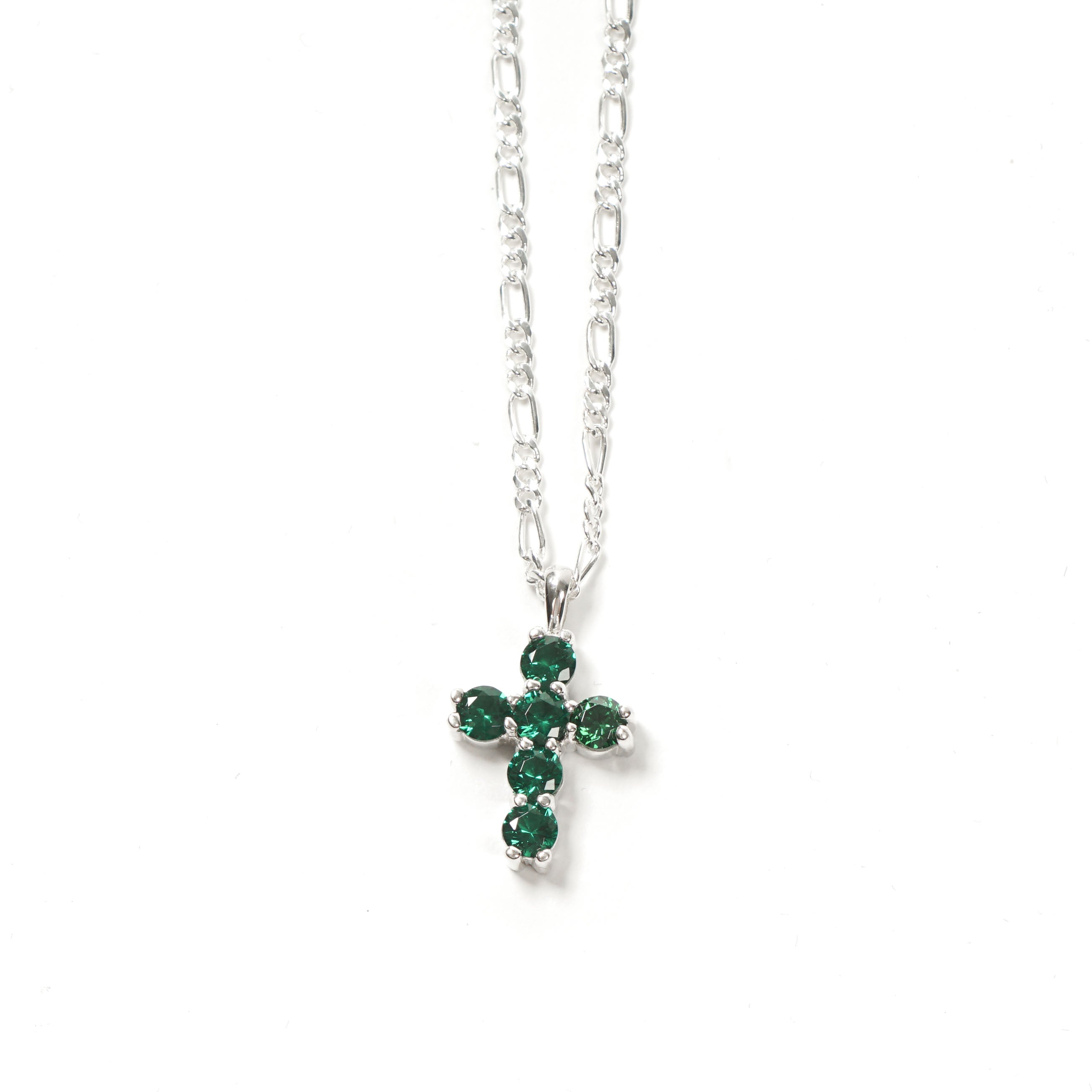 MAPLE CROSS CHAIN - SILVER/EMERALD | Garmentory
