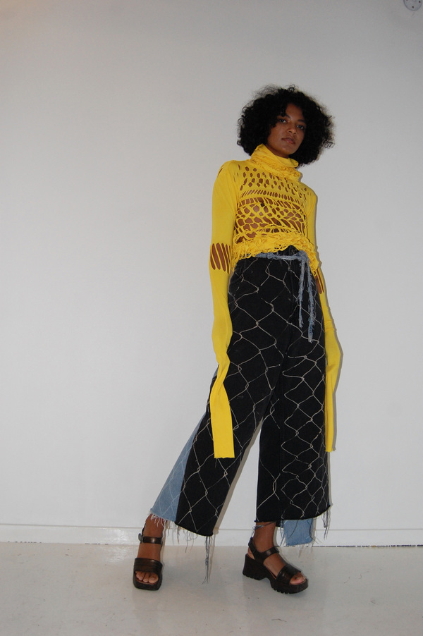 Steph Linn Recycled Denim Chain Link Wrap Jeans | Garmentory