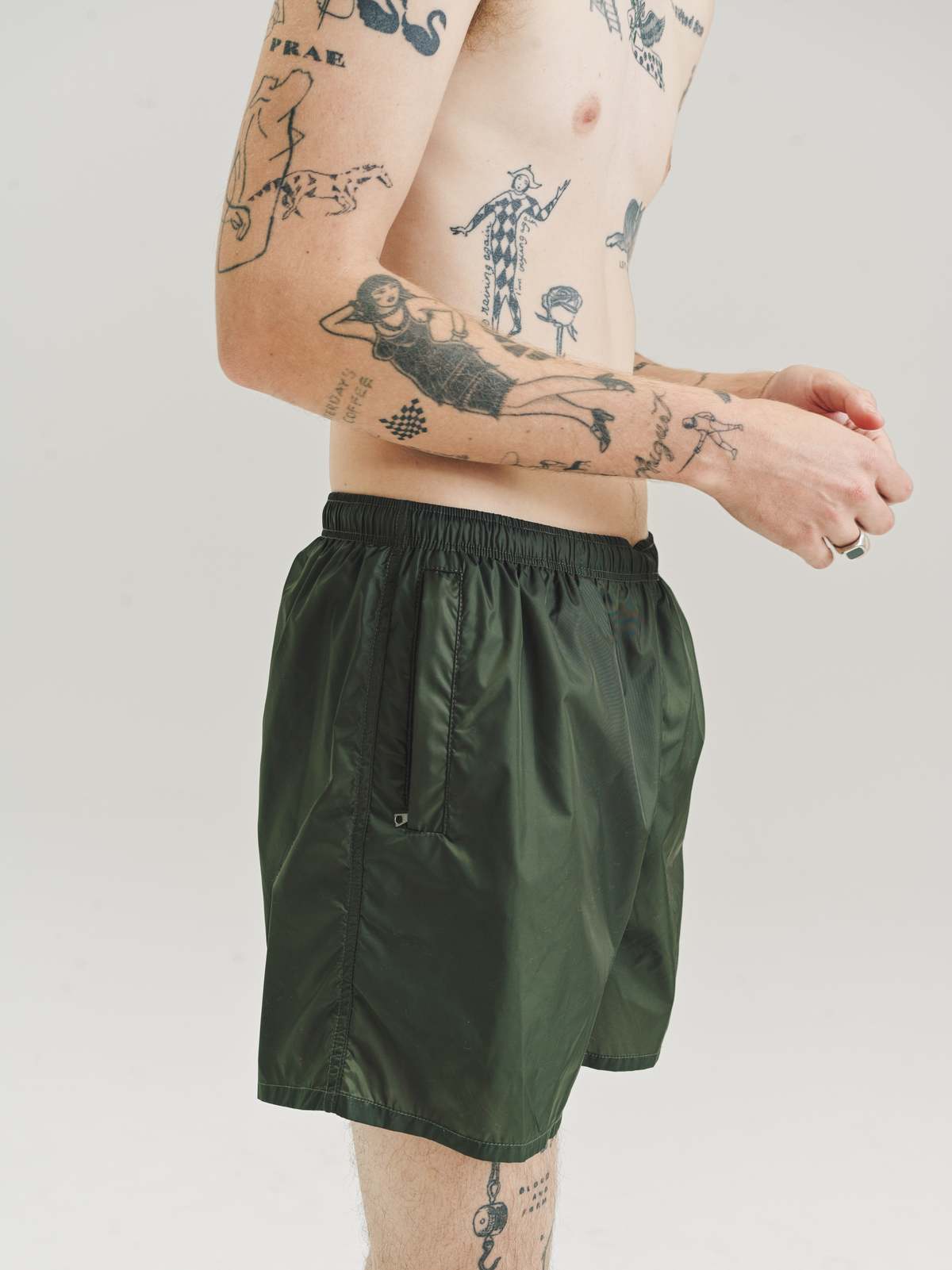 Our Legacy Nylon Drape Tech Trunks - Dark Olive | Garmentory