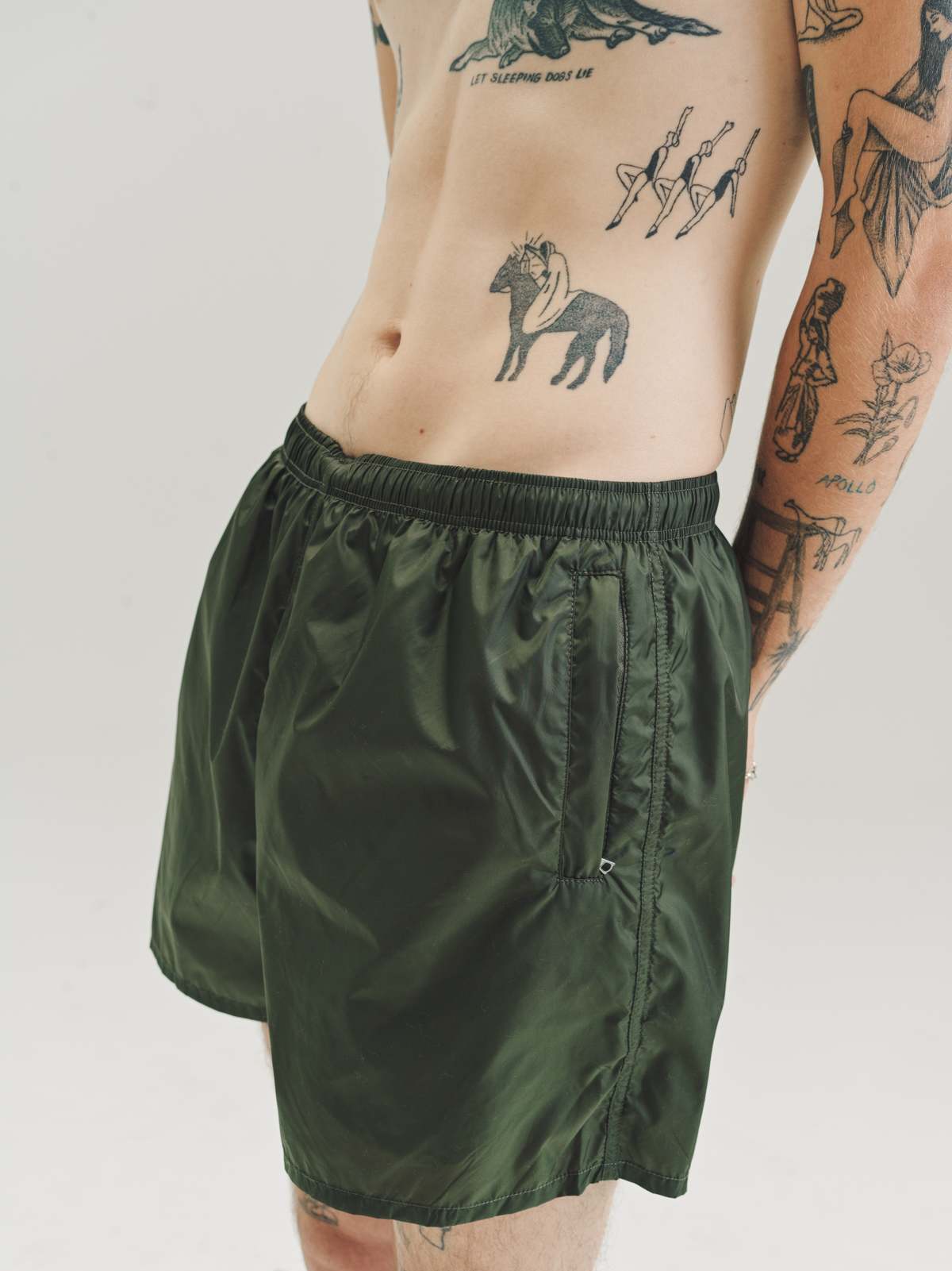 Our Legacy Nylon Drape Tech Trunks - Dark Olive | Garmentory