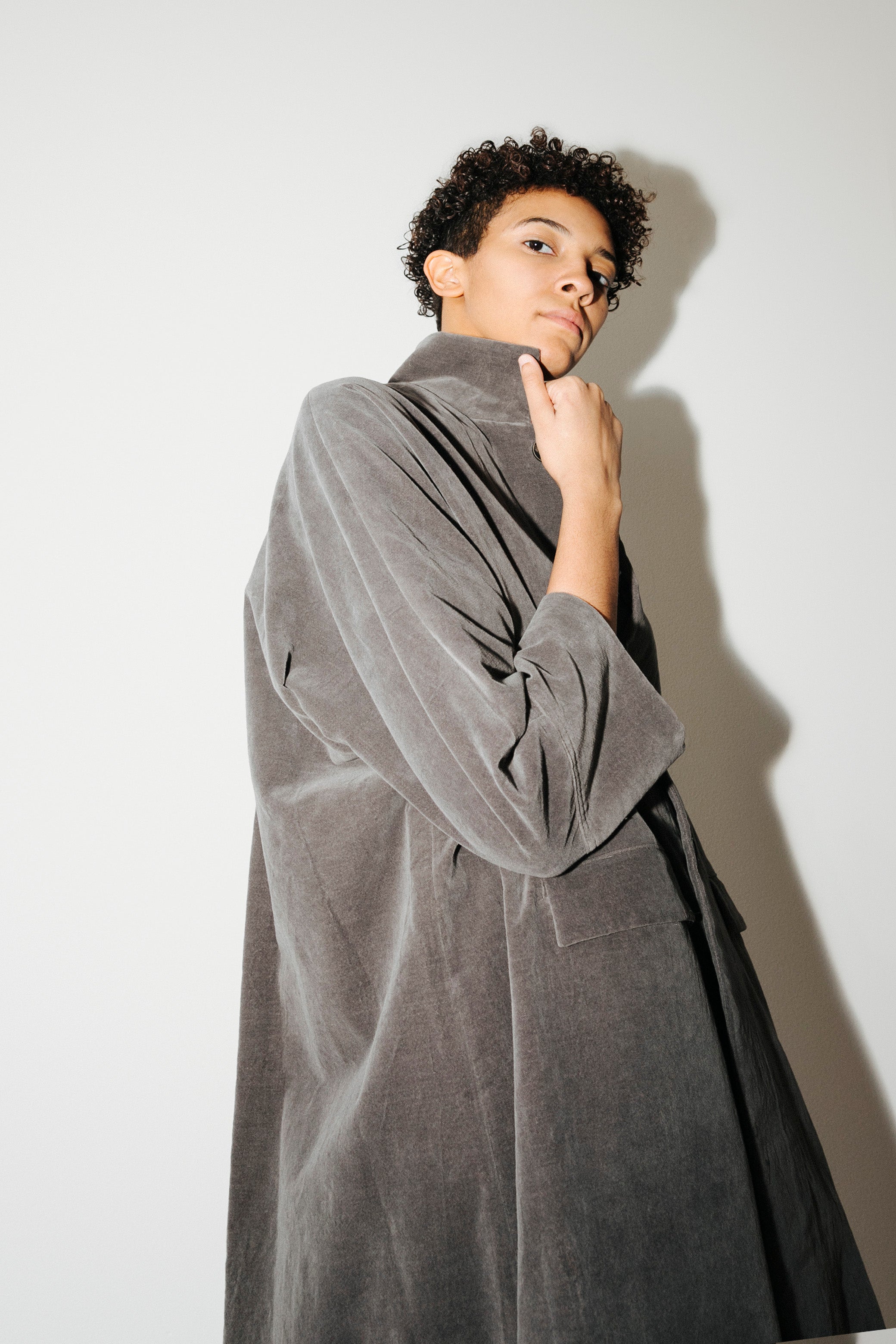 ICHI ANTIQUITES Wool and Linen Coat - charcoal | Garmentory
