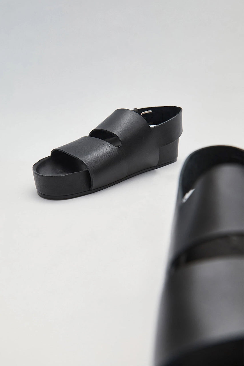 St. Agni Double Strap Platform Sandal - Black | Garmentory