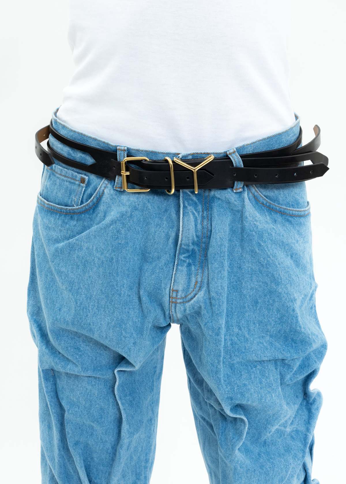 Y/project Cut Out Belt - Black/Gold | Garmentory