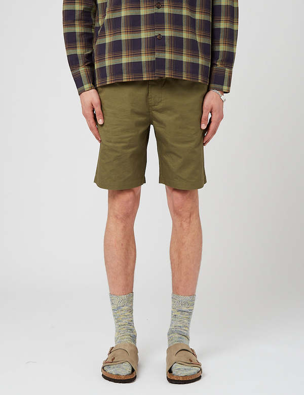 Universal Works Long Track Shorts - Olive Green | Garmentory