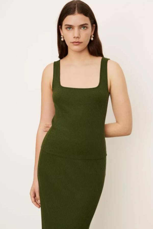 VINCE Ribbed Square Neck Tank | Garmentory