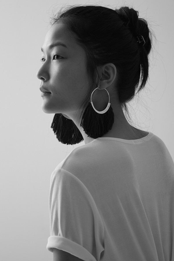 Erin Considine RIDGE FRINGE HOOPS WITH BLACK SILK | Garmentory
