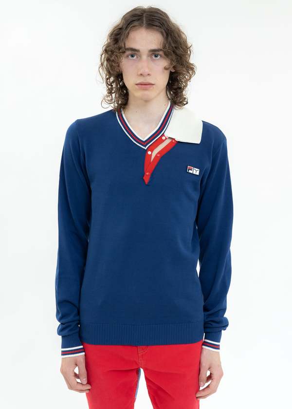Y/PROJECT X FILA DOUBLE COLLAR Polo - Navy | Garmentory