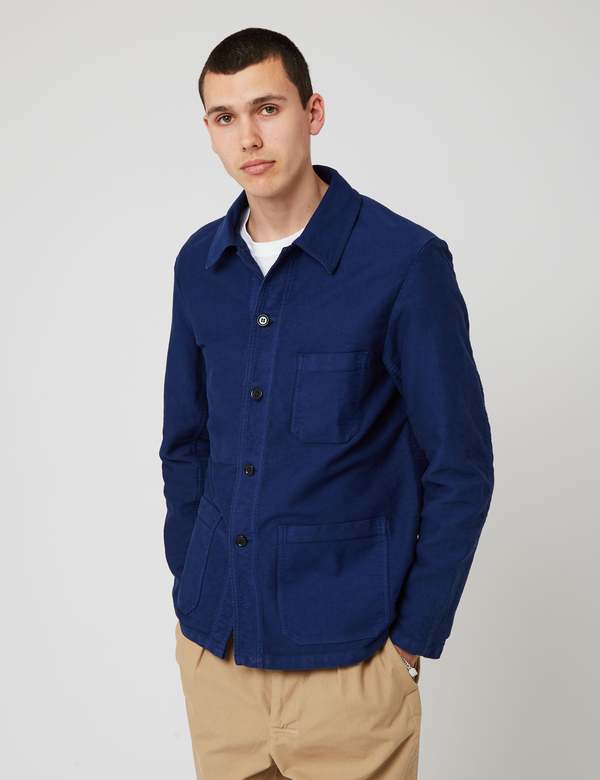 Vetra French Workwear 5 Short Seersucker Jacket - Blue/White | Garmentory