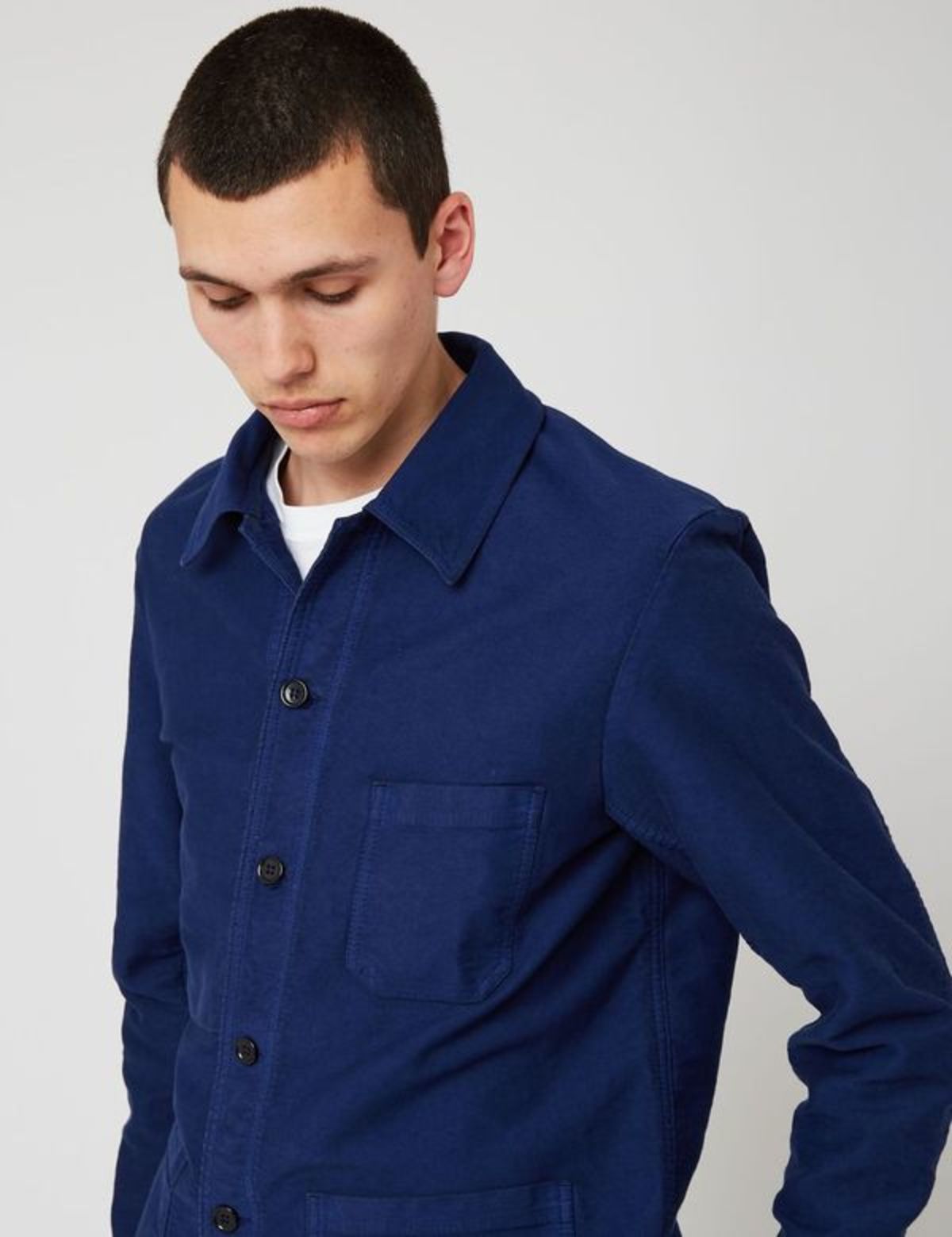 Vetra French Workwear 5 Short Seersucker Jacket - Blue/White | Garmentory