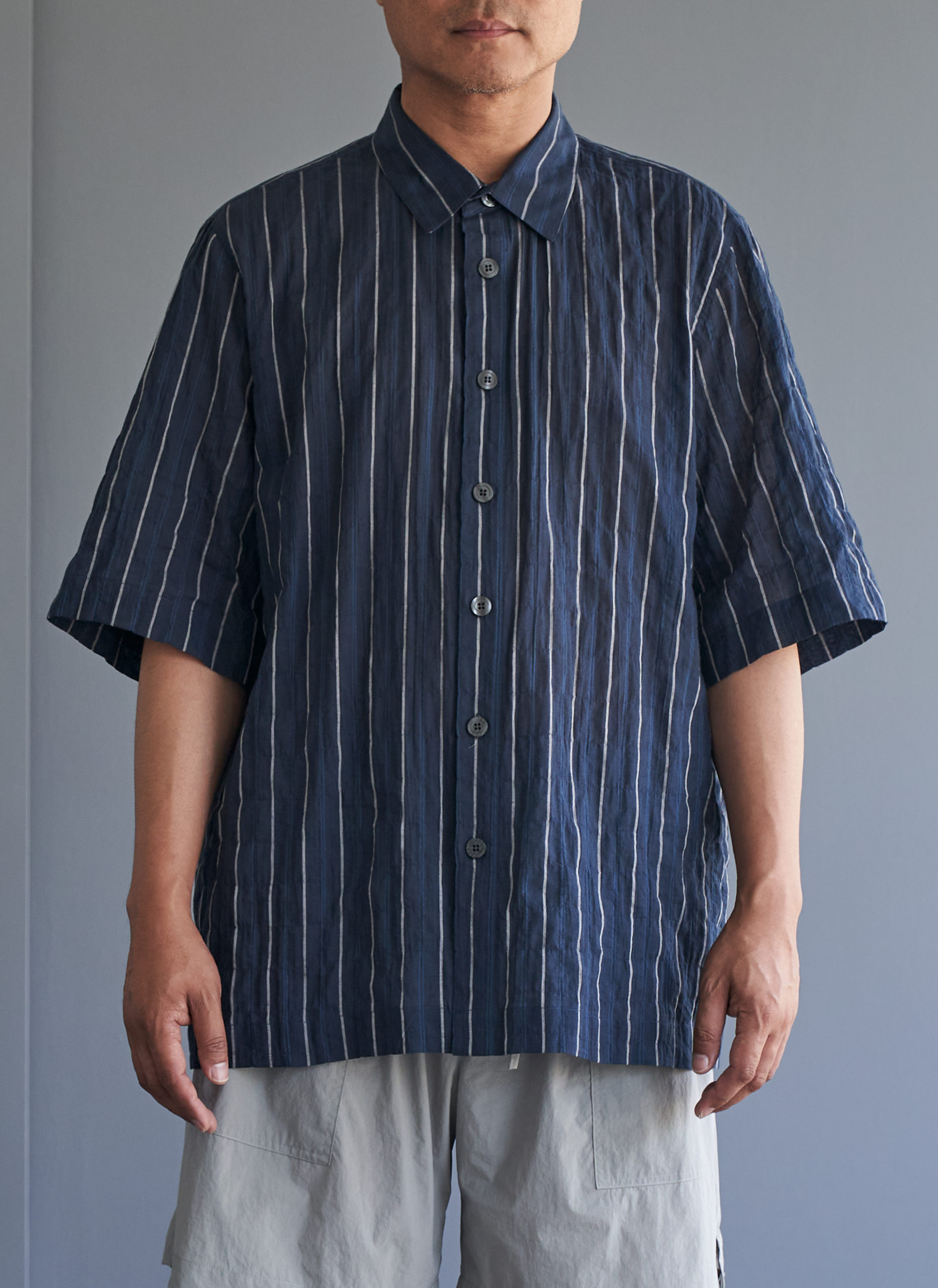 GREI. BOX SHIRT - MIDNIGHT BLUE STRIPE | Garmentory