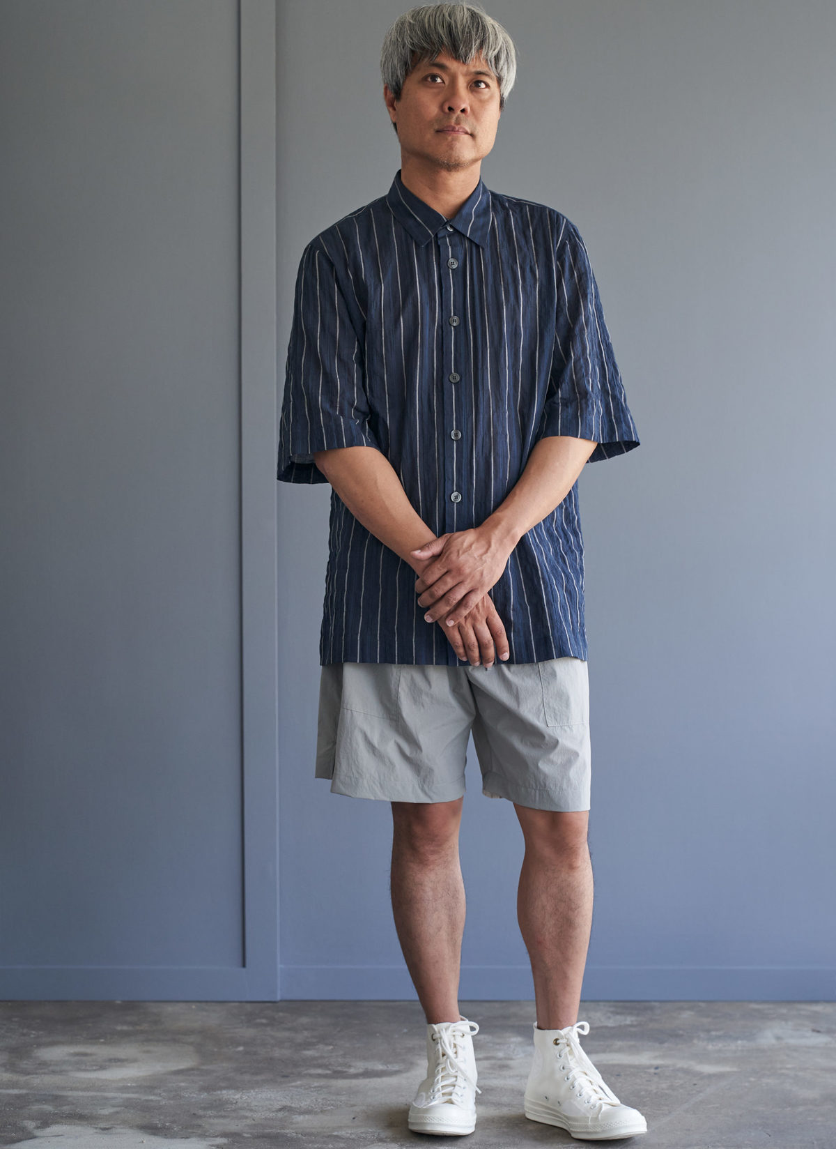 GREI. BOX SHIRT - MIDNIGHT BLUE STRIPE | Garmentory