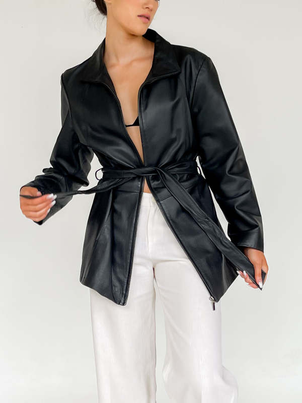 Leather Wrap Jacket - Black | Garmentory
