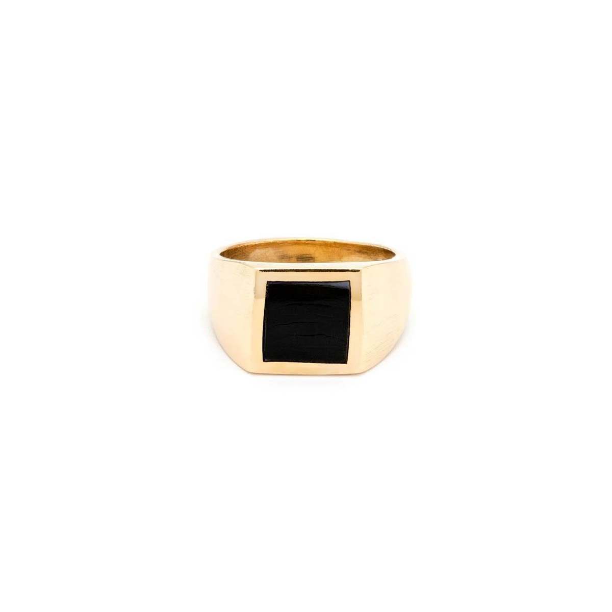 Kibera Square Horn Inlay Signet Ring - Brass/Black | Garmentory