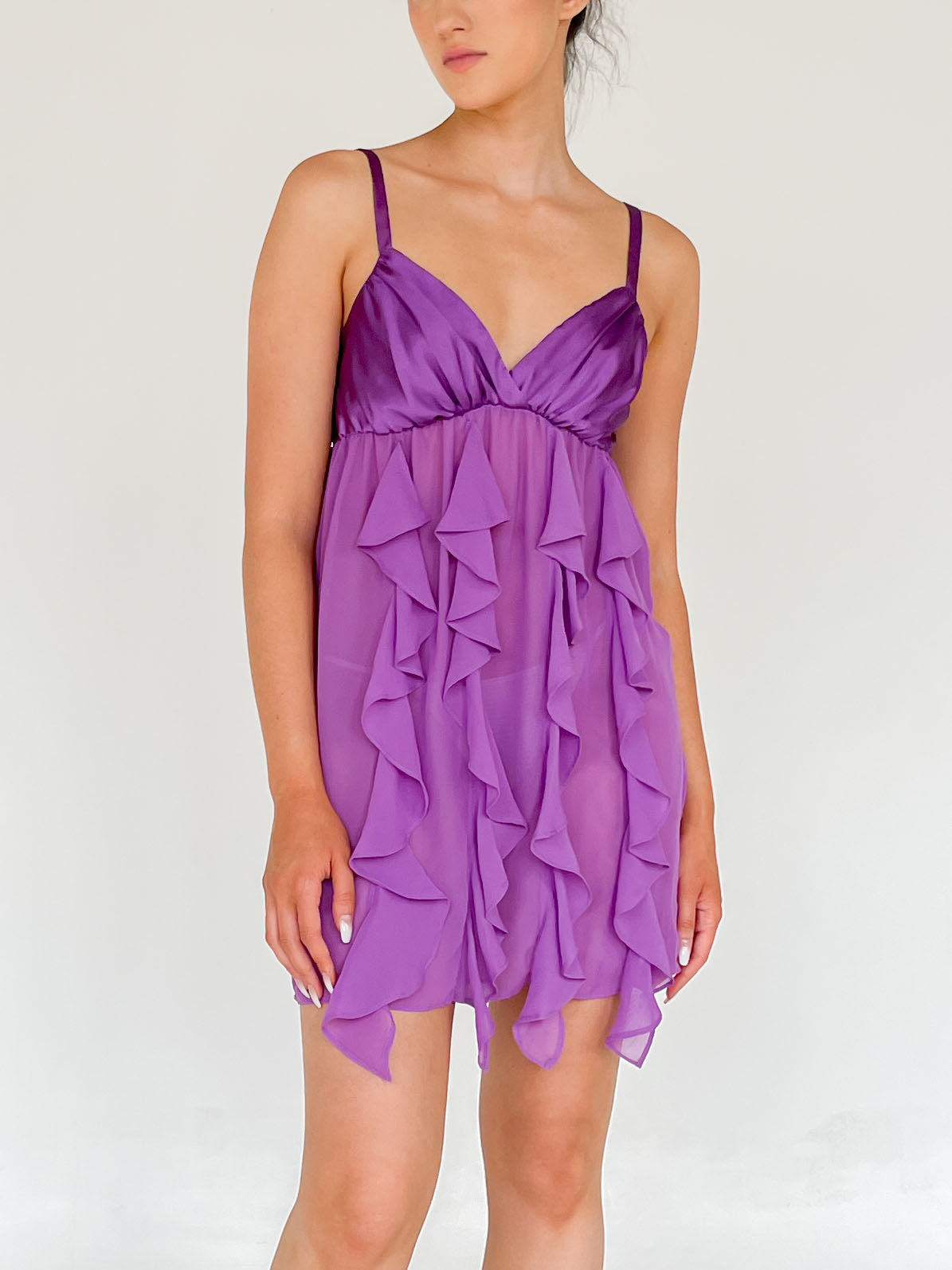 Ruffle Sheer Slip Dress - Violet | Garmentory