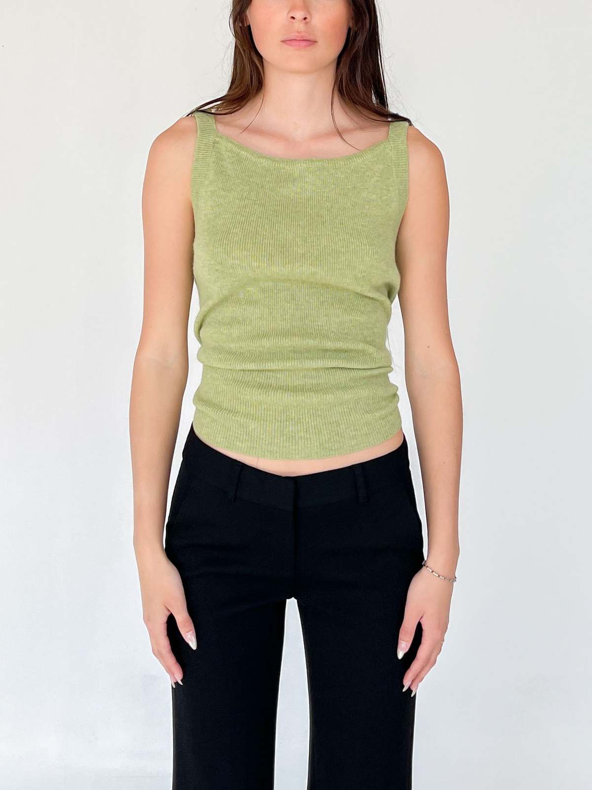 Square Neck Knit Tank - Sage | Garmentory