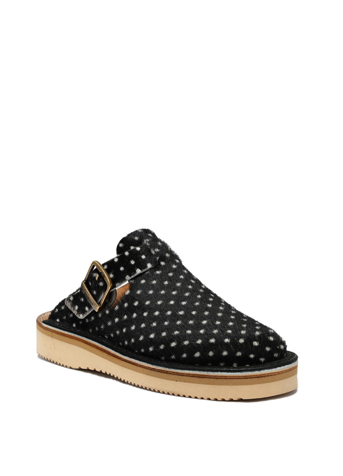 YMC X Fracap Calfskin Pony Hair Mules - Brown Dot | Garmentory