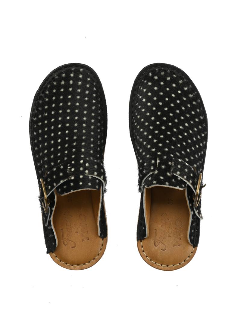YMC X Fracap Calfskin Pony Hair Mules - Brown Dot | Garmentory