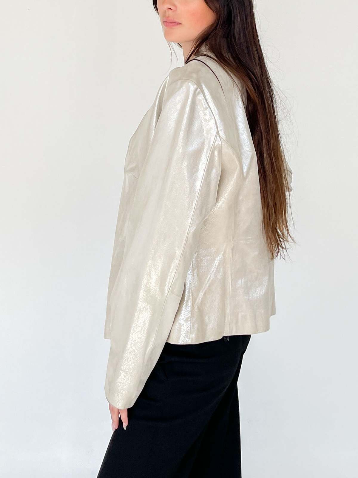 vintage Metallic Leather Jacket - Silver | Garmentory