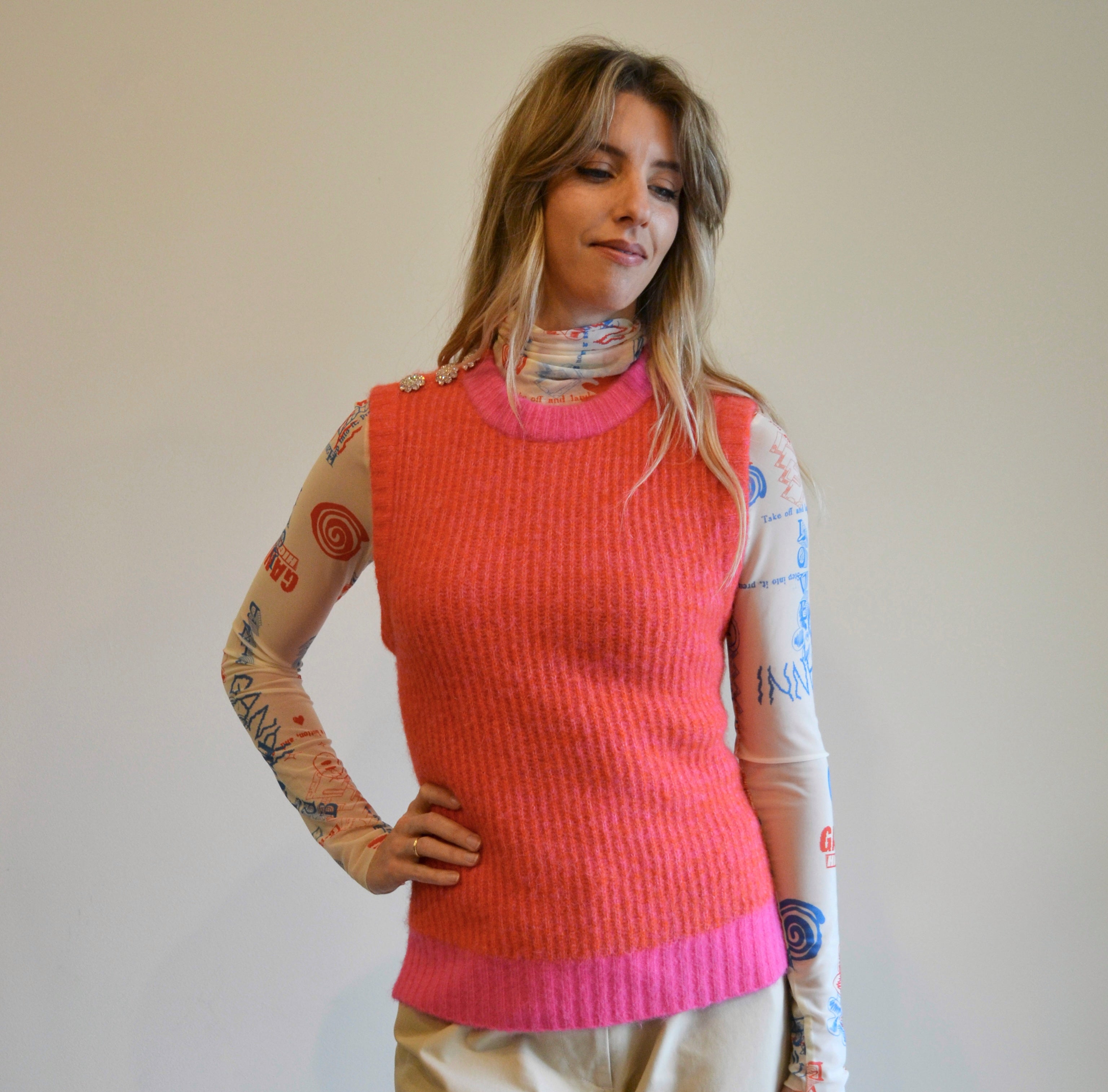 Ganni Knitted Vest - Shocking Pink | Garmentory